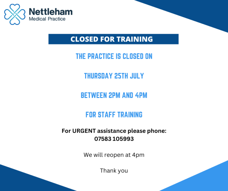 Practice closed 25/07/24 2-4pm - Nettleham Medical Practice